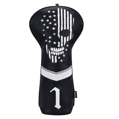 mytag Golf Skull Skeleton Head Cover Golf Club Black Leather Headcovers ...