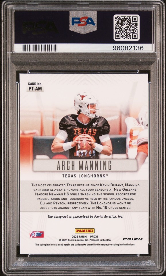 2023 Prizm Arch Manning Burnt Orange Cracked Ice Auto /49 Autograph ...