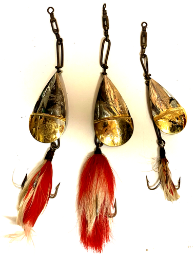 3 Vintage Metal Spinners W.T.J. Lowe Buffalo, N.Y. Feathered hooks ...