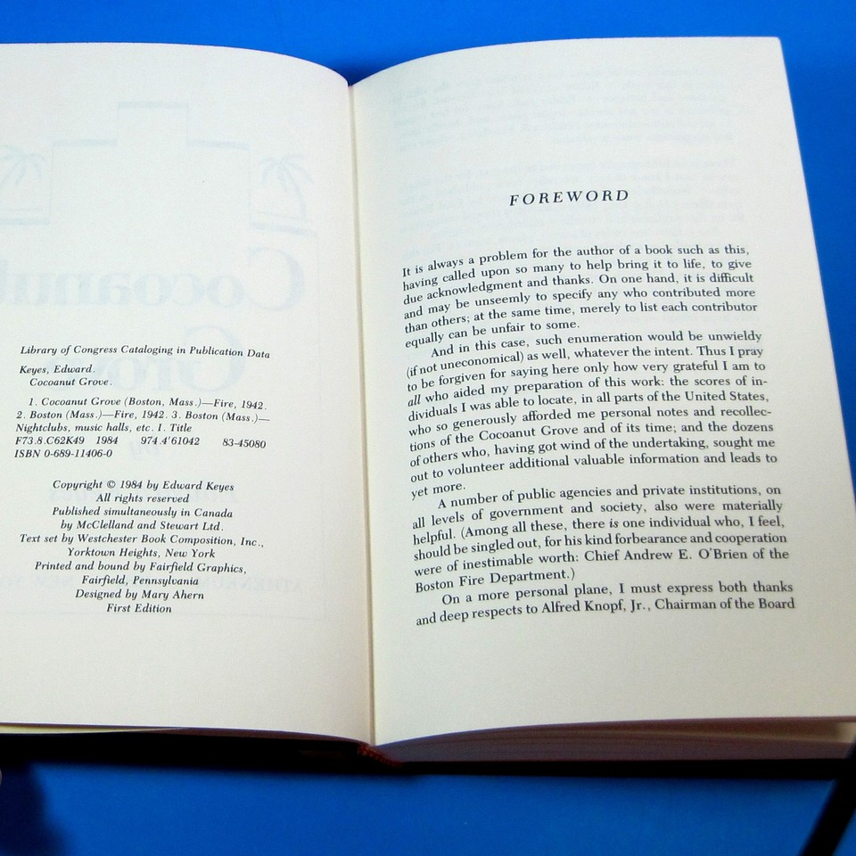 Disaster. Cocoanut Grove by Edward Keyes hardcover with dust jacket ...