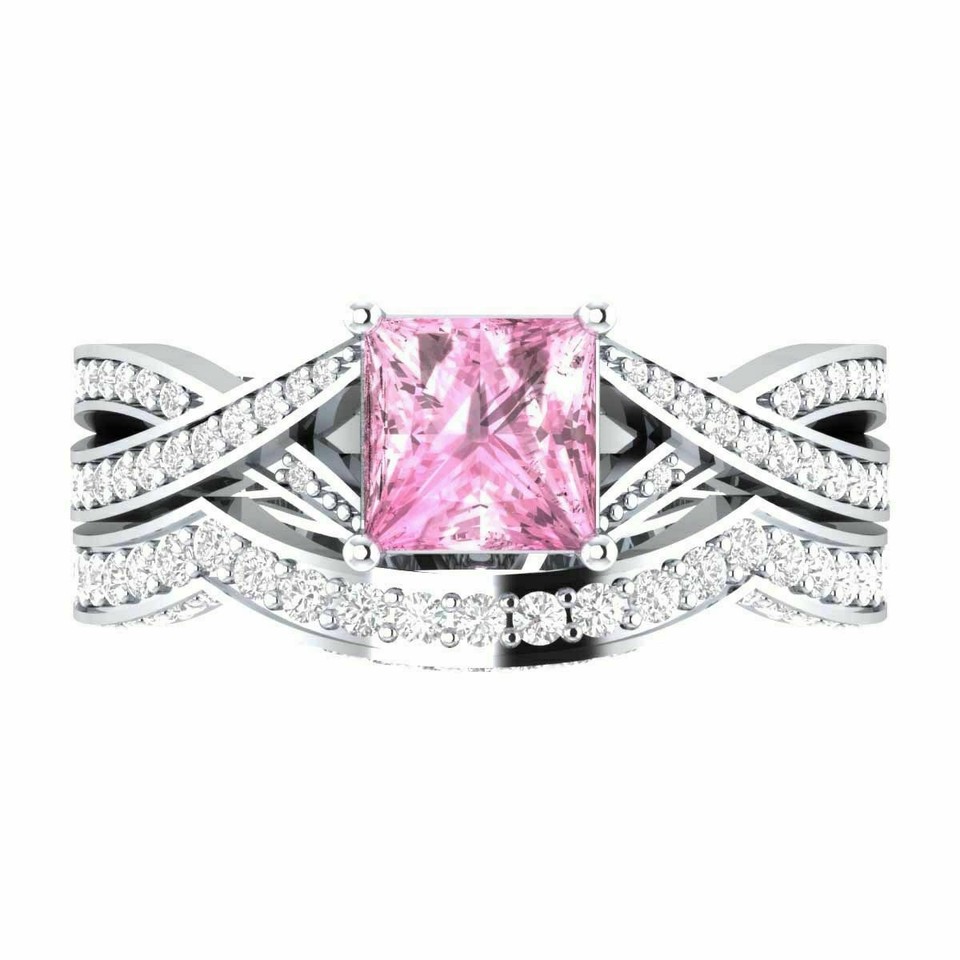 3.45CT Engagement Baby Pink Princess Cut Sapphire & CZ Real 935 Silver ...