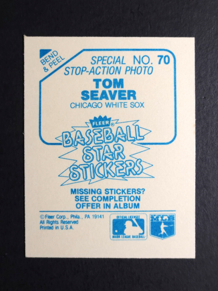 1985 Fleer Sticker Baseball #70 Tom Seaver Chicago White Sox *NRMT ...