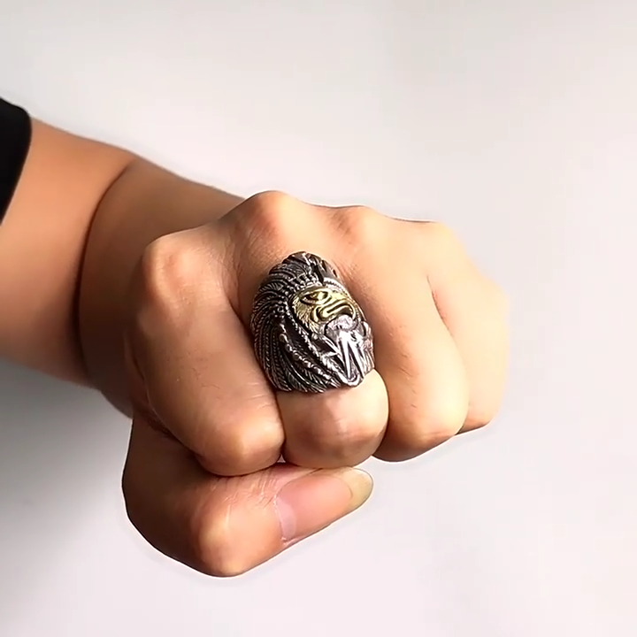 Indian Chief Sun Totem Eagle 925 sterling silver heavy biker punk men's Ring BWL | eBay