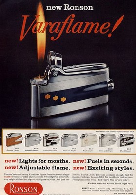 1960 Ronson PRINT AD Lighter Varaflame 8 Models featured | eBay