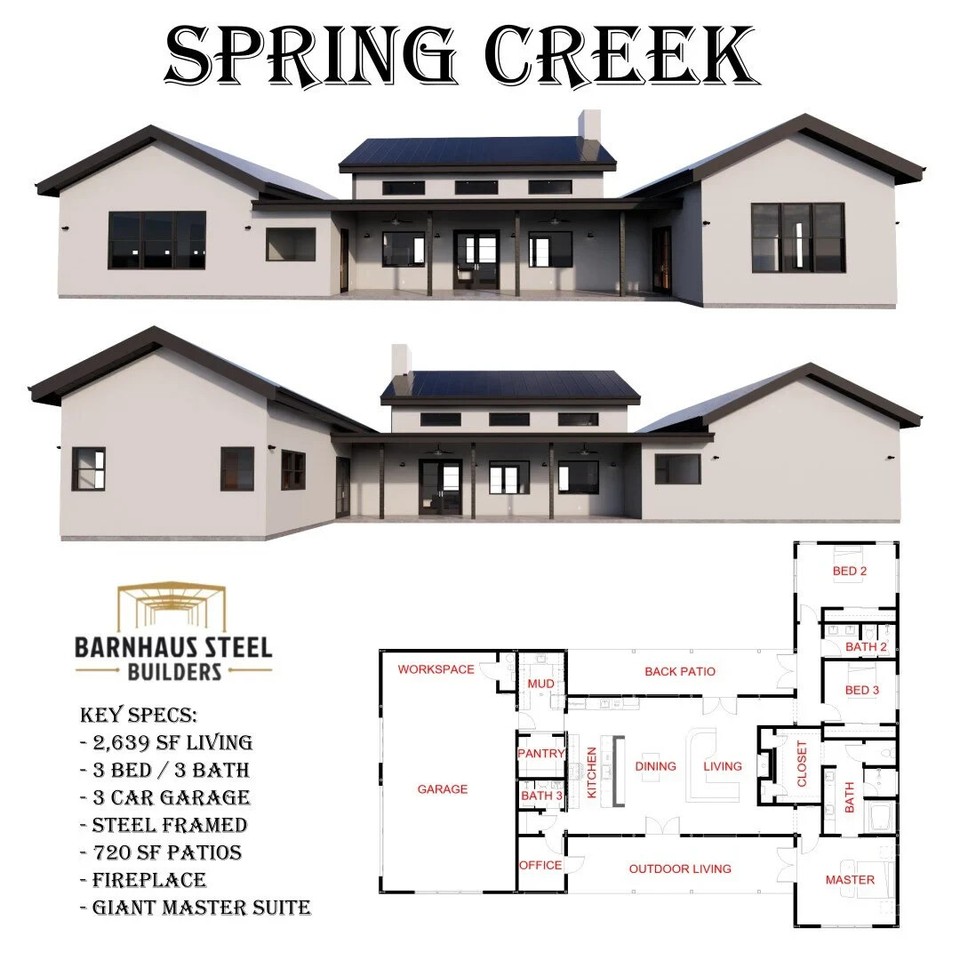 The Spring Creek Farmhouse Plan: 3 Bedrooms / 3 Baths 2,639 SF Design ...