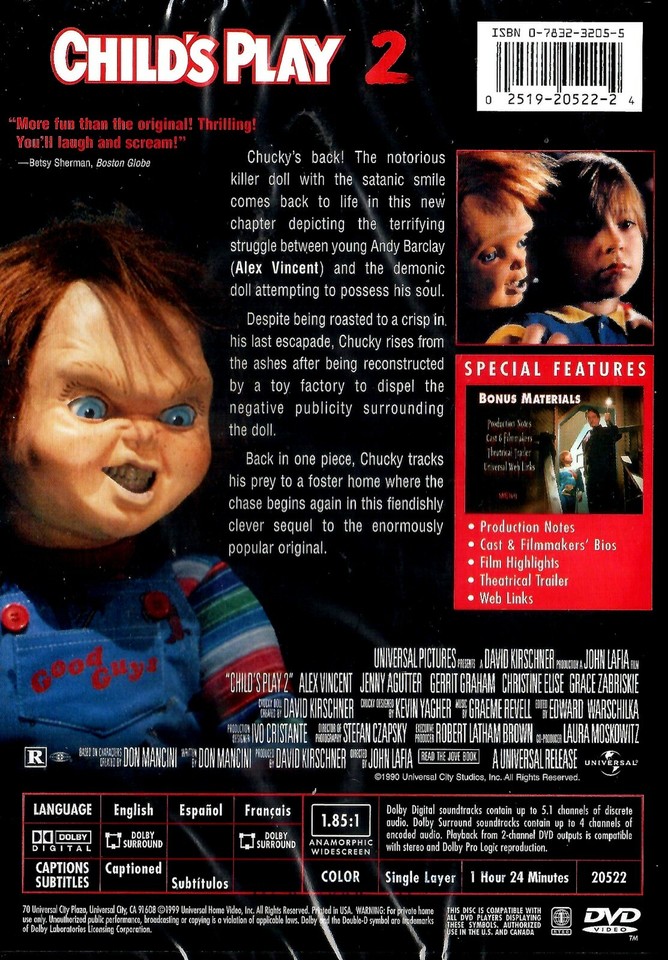 Childs Play 2 - Alex Vincent, Jenny Agutter, Gerritt Graham, New DVD | eBay