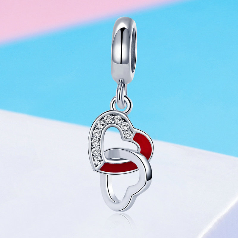 Authentic S925 Sterling Silver Double Heart Charm Fit PA Bracelet ...