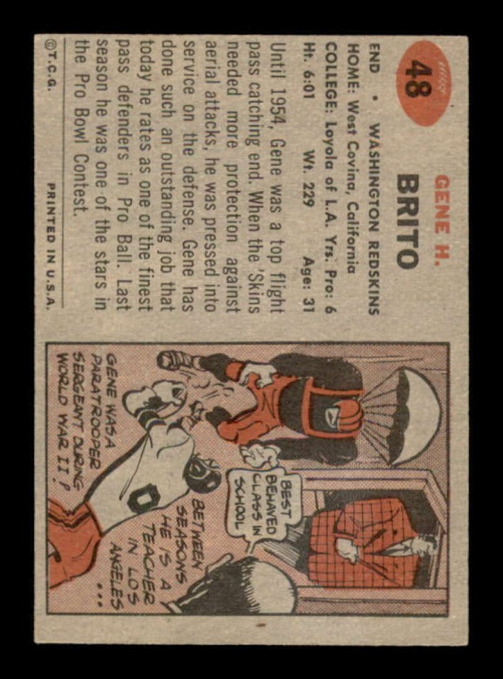 1957 Topps #48 Gene Brito EXMT/EXMT+ Redskins 543325 | eBay