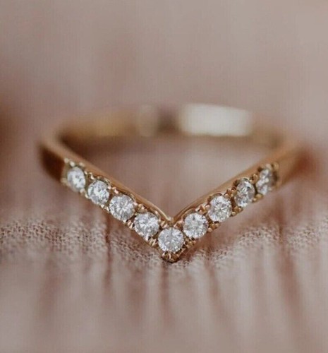 V Shape Band 1.80 CT Silver Moissanite Round Cut Anniversary Ring For ...