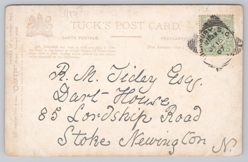 Dr Johnson Gough Square London Postcard Tuck's Oilette S Carter 1905 ...