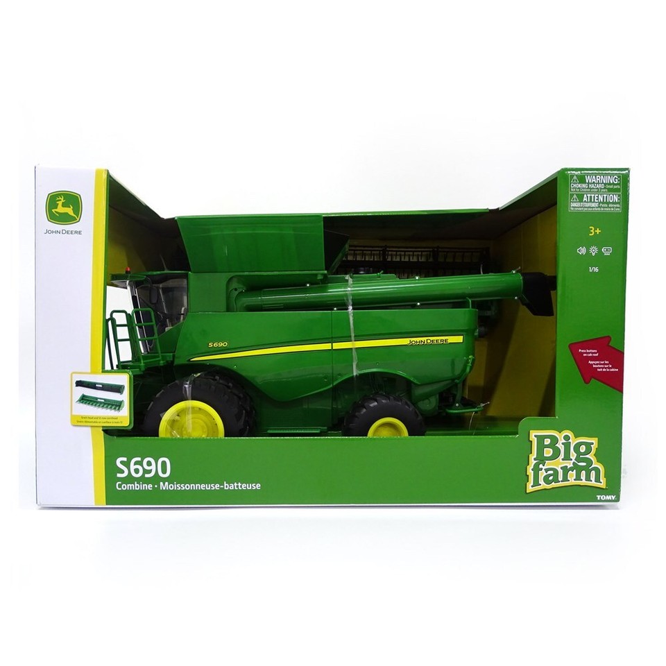John Deere 1:16 Big Farm S690 Toy Combine Harvester w/Corn/Grain Heads ...