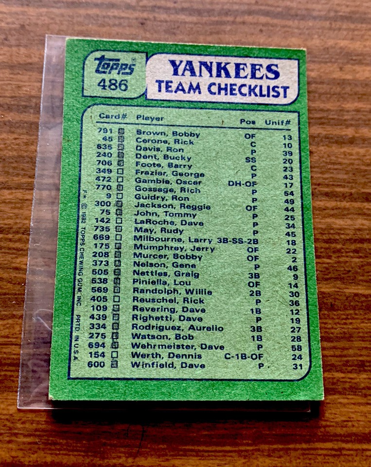 1982 Topps # 486 Yankees Leaders (Jerry Mumphrey,/ Tommy John) Marked ...