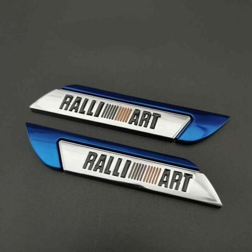 NEW JDM BLUE 2x For RALLIART Car Side Fender BADGE Emblems Decals ...