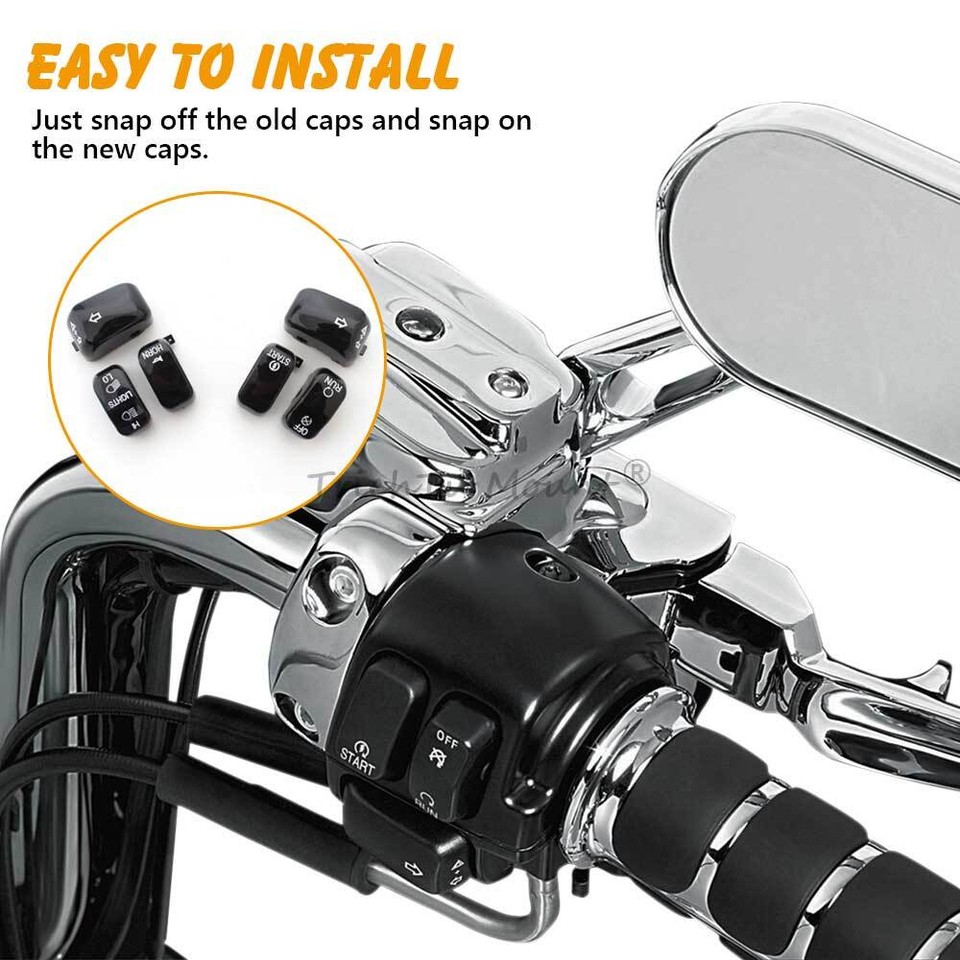 6pcs Black Switch Cap Kit Button Cover For Harley Softail Sportster ...