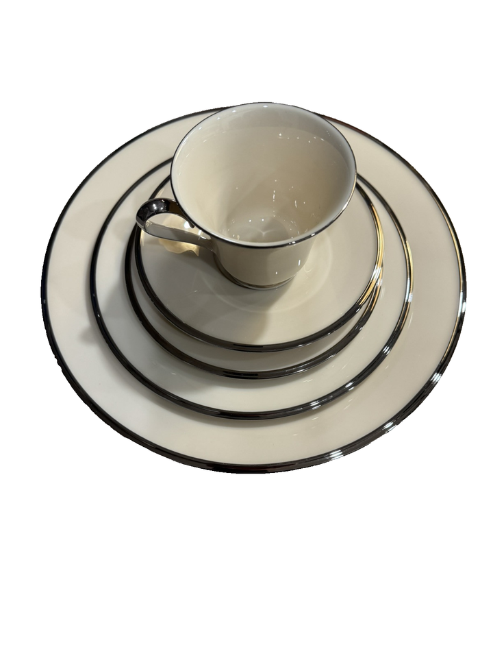 48 Piece LENOX Solitaire Fine Bone China Dinnerware Platinum Trim USA ...