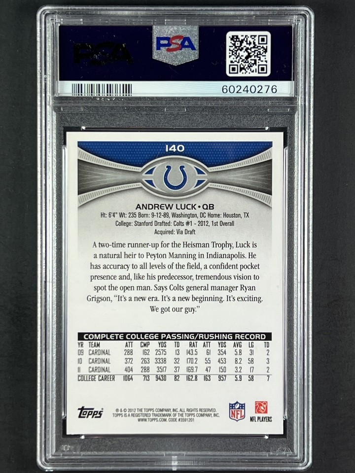 2012 Topps Andrew Luck Passing Sideways PSA 10 #140 RC Rookie Card Gem ...