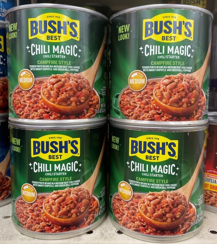 4 CANS Bush's Chili Magic Chili Starter Campfire Recipe Medium 16 oz ...