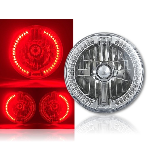 7" Red Split LED Halo Angel Eye Headlight Halogen 55/60W Light Bulb ...