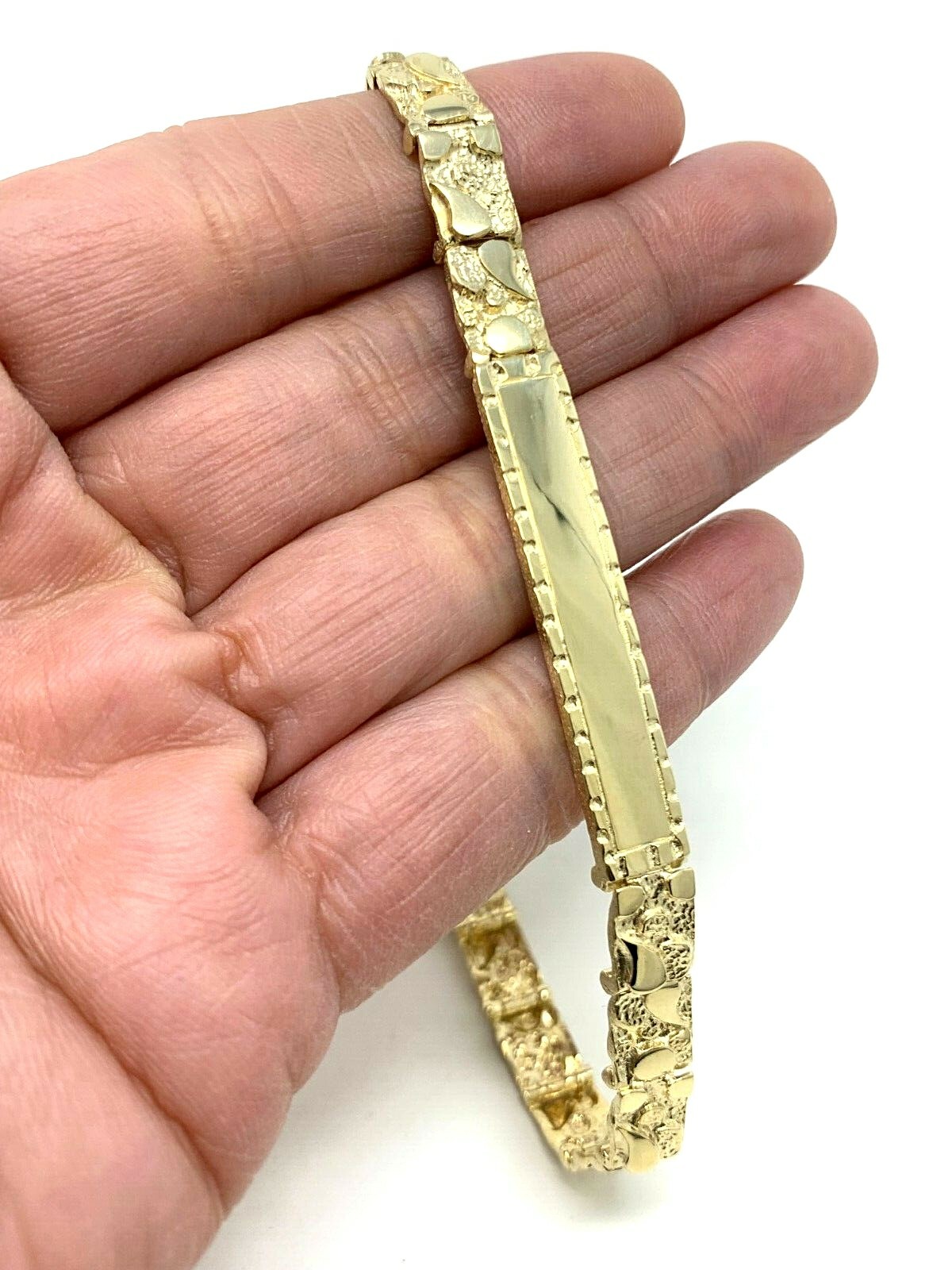 14k Yellow Gold Solid Nugget ID Bracelet Adjustable 8"- 8.5" 7.4mm 17.3 ...