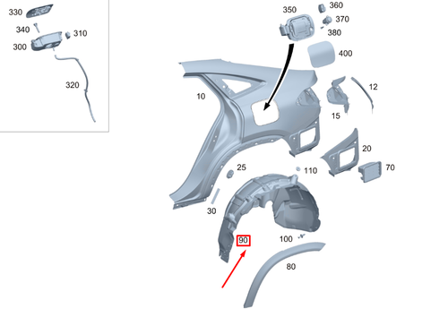 MERCEDES-BENZ GLE W167 Rear Left Wheel Arch Inner Liner A1676905003 NEW ...