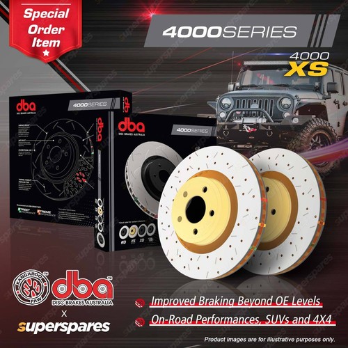 DBA Rear 4000 XS Drilled Disc Brake Rotors for Nissan Patrol Safari Y62 ...