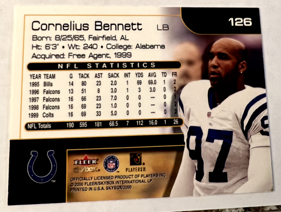 2000 Fleer SkyBox Gold NFL Cards #126 Cornelius Bennett Indianapolis ...