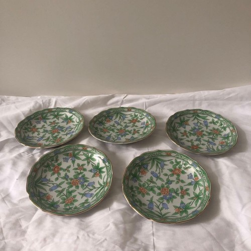 Y1030 Arita ware Asuka kiln green flower pattern set of 5 plates small ...