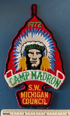 Vintage 1972 CAMP MADRON Boy Scout Arrowhead PATCH SW Michigan Council ...