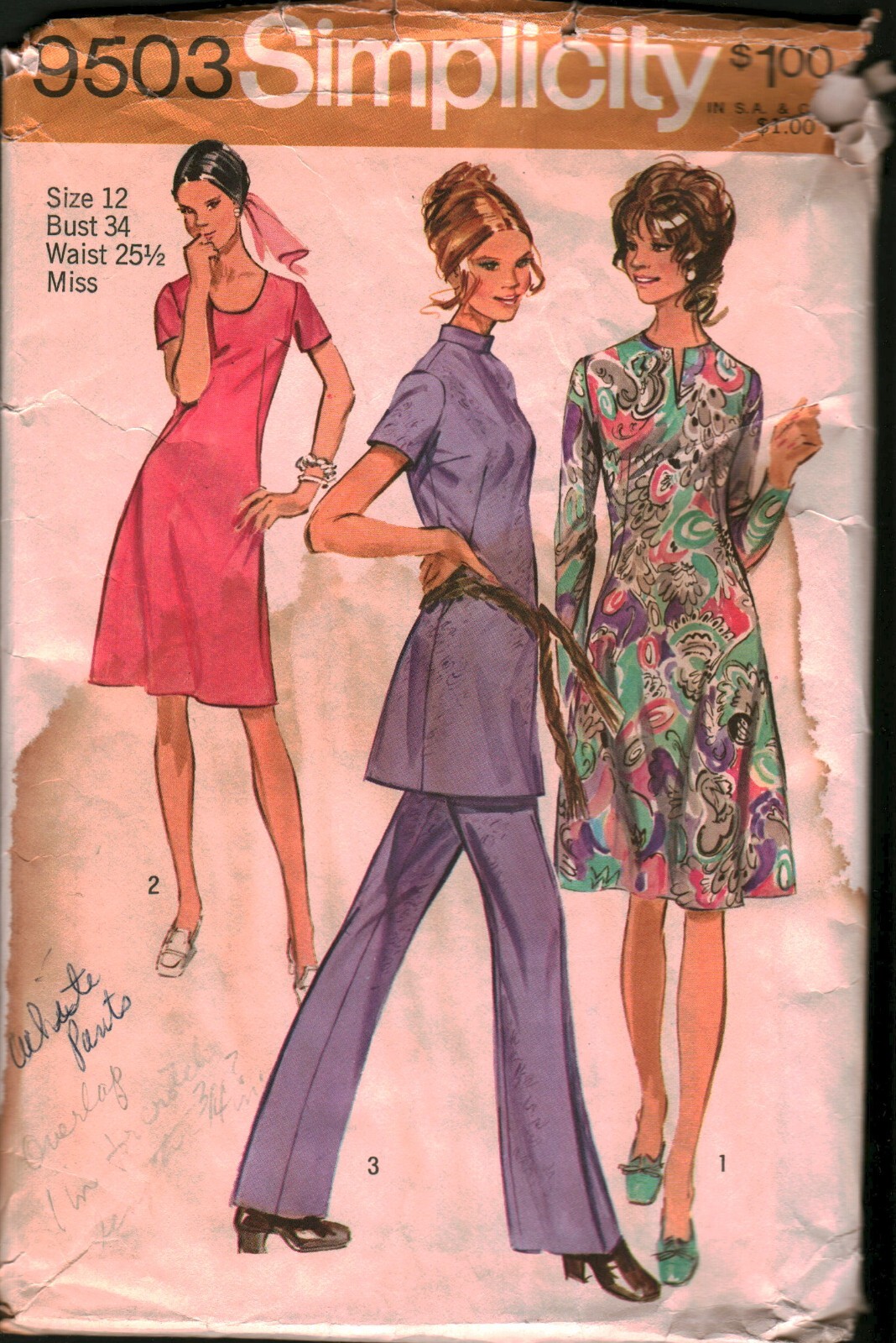 9503 Vintage Simplicity Sewing Pattern Misses 1970s Dress Tunic 3 ...