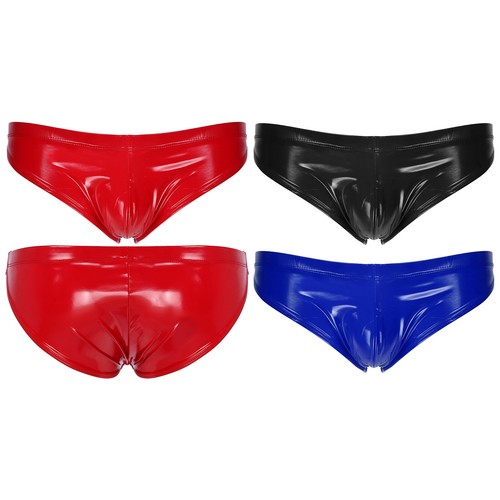 Men PVC Faux Leather Low Rise Briefs Glossy U Convex Pouch Latex Tight ...