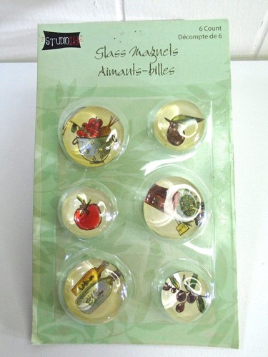 STUDIO18 Domed Glass Magnets Set 6pc Kitchen Cook Vegetable Oils Spices ...