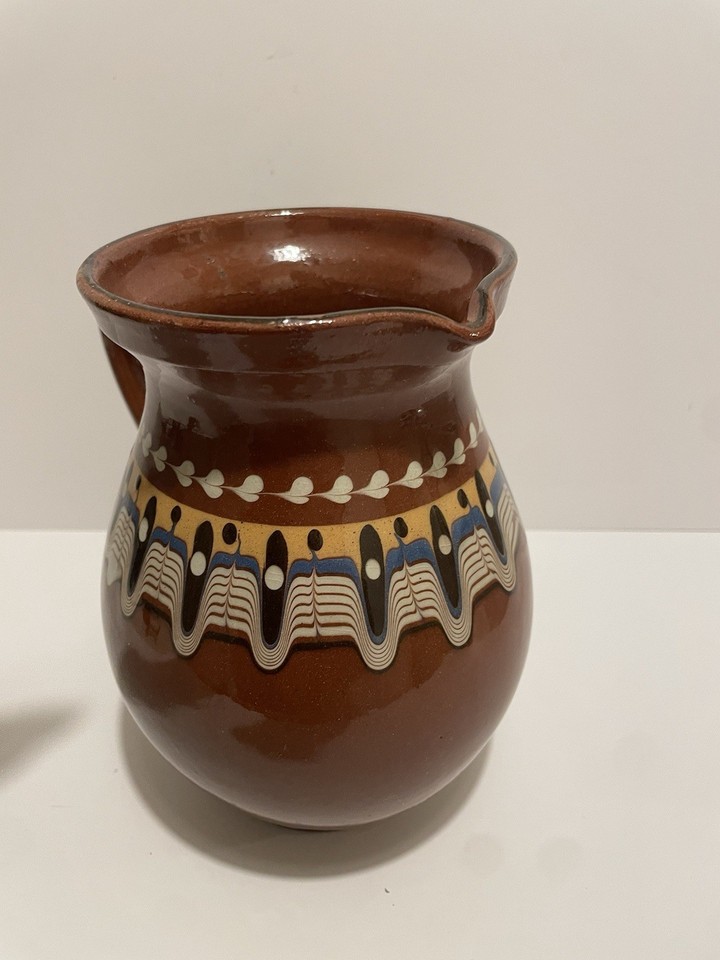 Vintage Bulgarian Troyan pottery. Large Jug Pitcher Dark Red Boho Decor ...