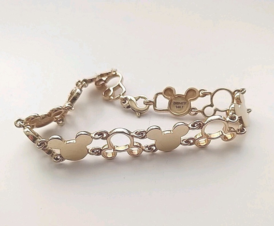 14k Solid Yellow Gold Disney Mickey Mouse Chain Bracelet | eBay
