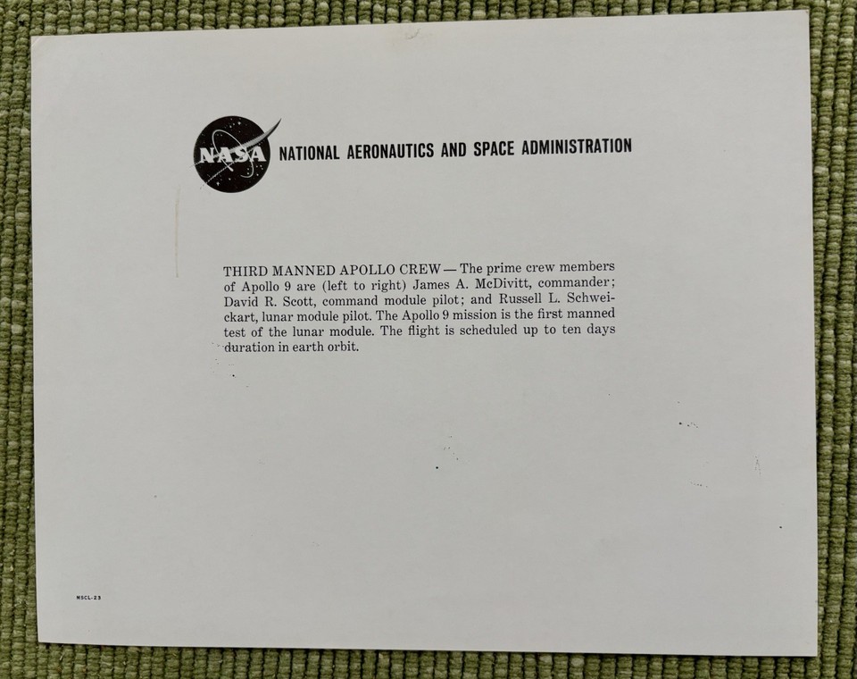 NASA Official Apollo 9 Autographed Mission Photo: McDivitt - Scott - Schweickart | eBay
