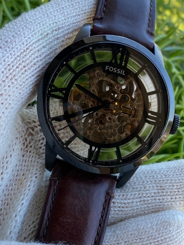 Fossil Townsman Watch Automatic Skeleton Dial ME3098 Brown Mens 44mm | eBay