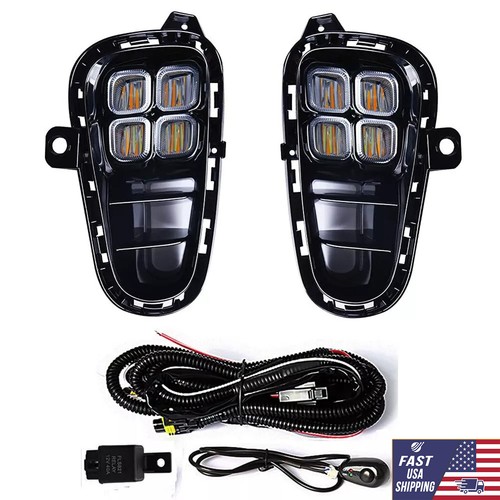 For 2018-2020 KIA Rio LED DRL Fog Light Kit w/ Turn Signal Front Bumper ...