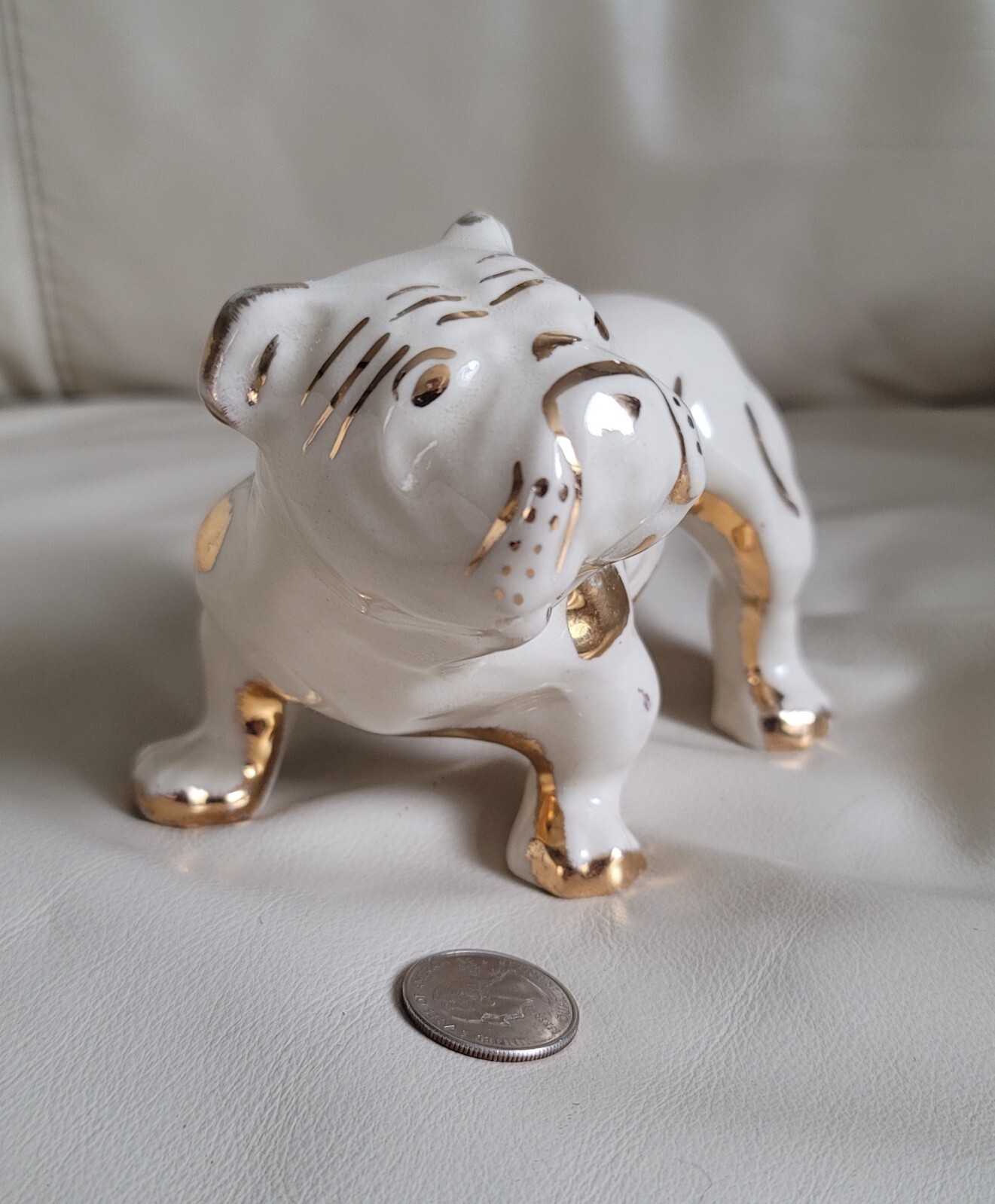 Vintage porcelain American Bulldog figurine white porcelain gold tone ...