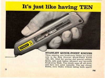1965 Print Ad Stanley Works Tools Quick Point Knives Break Away ...