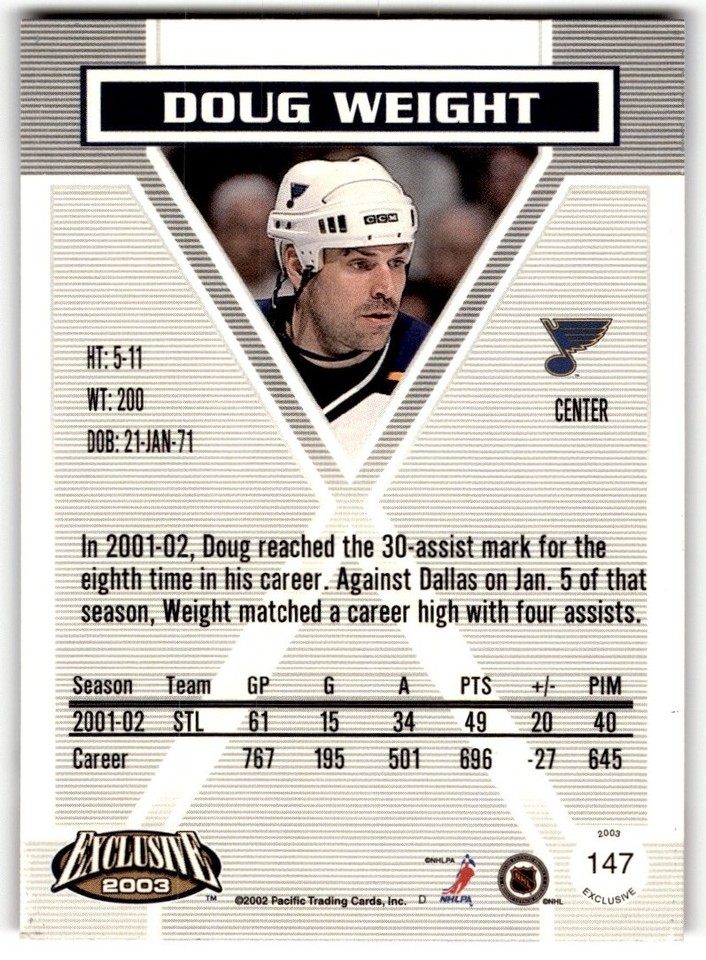 2002-03 Pacific Exclusive Gold Doug Weight #147 St. Louis Blues | eBay