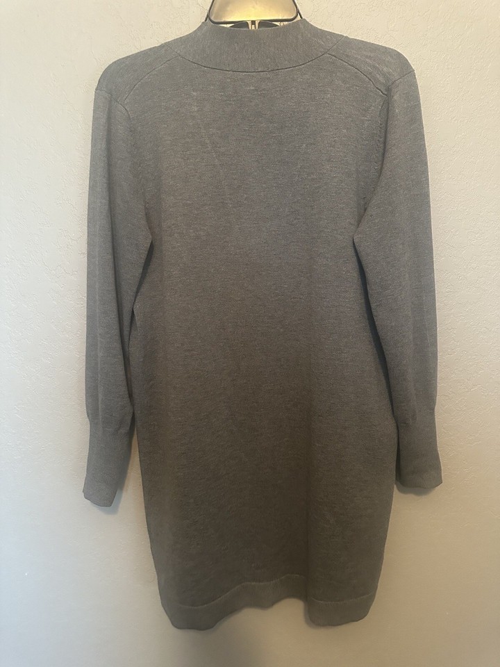 Spense Gray Long Sweater Open Front Small Pockets Lightweight Size ...