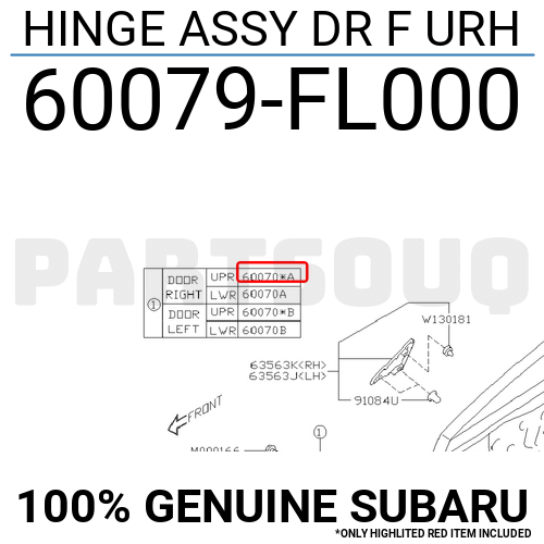 60079FL000 Genuine Subaru HINGE ASSY DR F URH 60079-FL000 | eBay