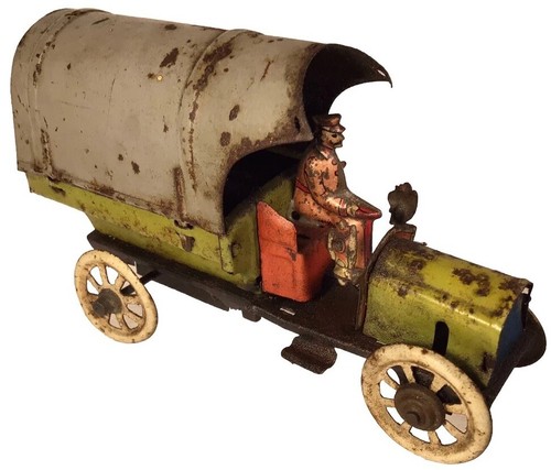 VINTAGE 1910's DISTLER Tin Litho Wind Up DELIVERY TRUCK ~ TIN PENNY TOY ...