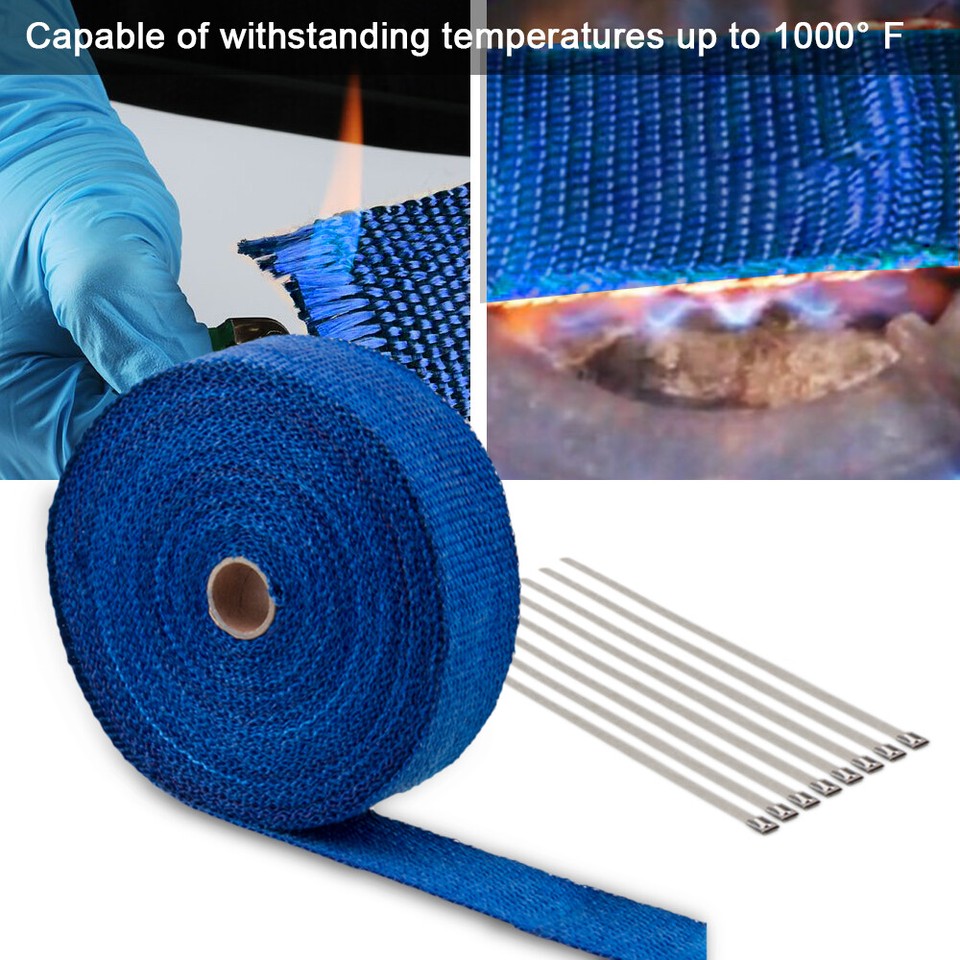 2"x50FT Roll Blue Exhaust Wrap Manifold Header Pipe Heat Wrap Tape w/10 ...