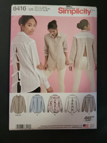 Simplicity 8416 Button up Shirt with decorative back opt SZ 16-24 ...