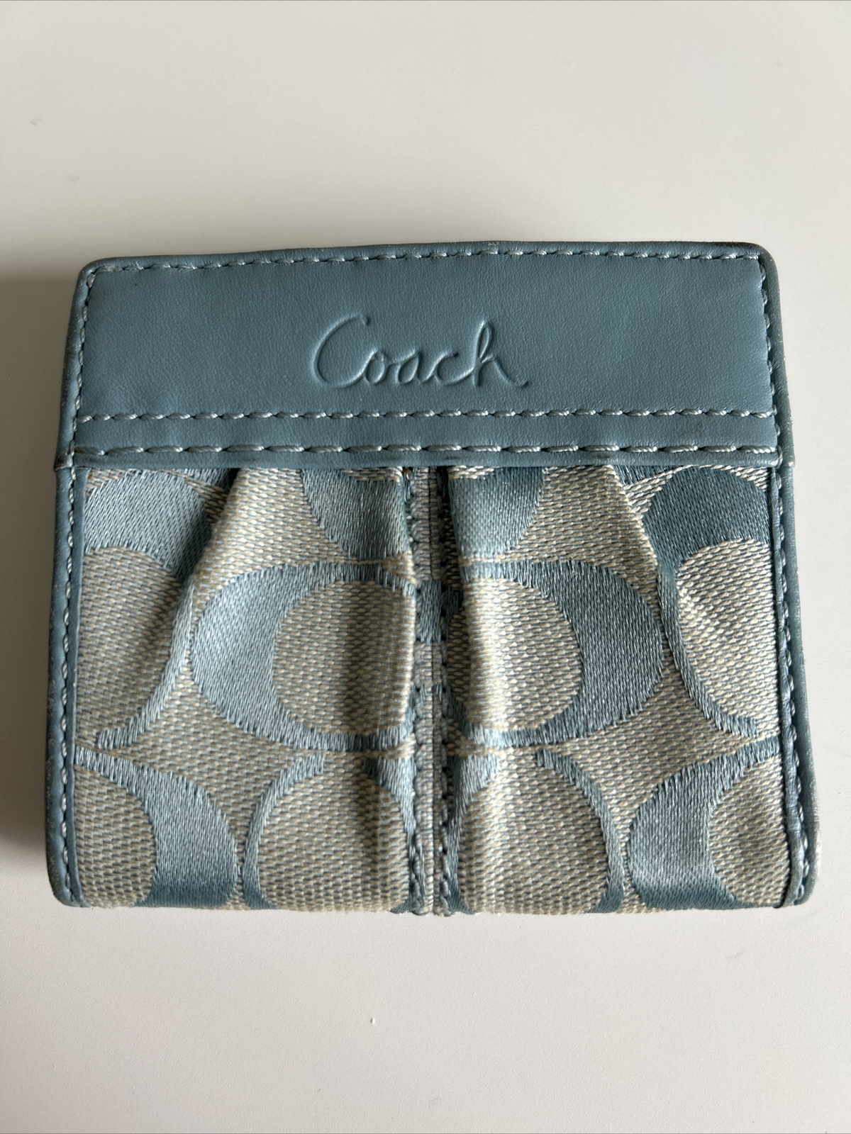 COACH Mini Wallet Light Blue C Logo Canvas Leather Bi… - Gem
