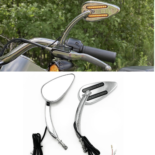 Motorcycle Chrome LED Mirrors w/ Turn Signal For Harley Touring Honda ...