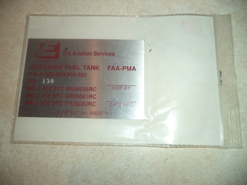 Bell Helicopter 412, 212, 205 Auxiliary Fuel Tank Data Plate | eBay