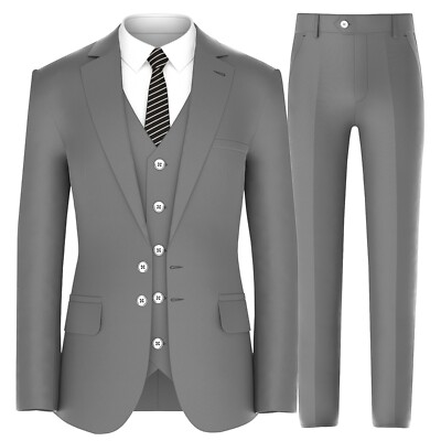Men’s Suits Slim Fit - 3 Piece Suit Set Men Blazer Middle Grey | eBay