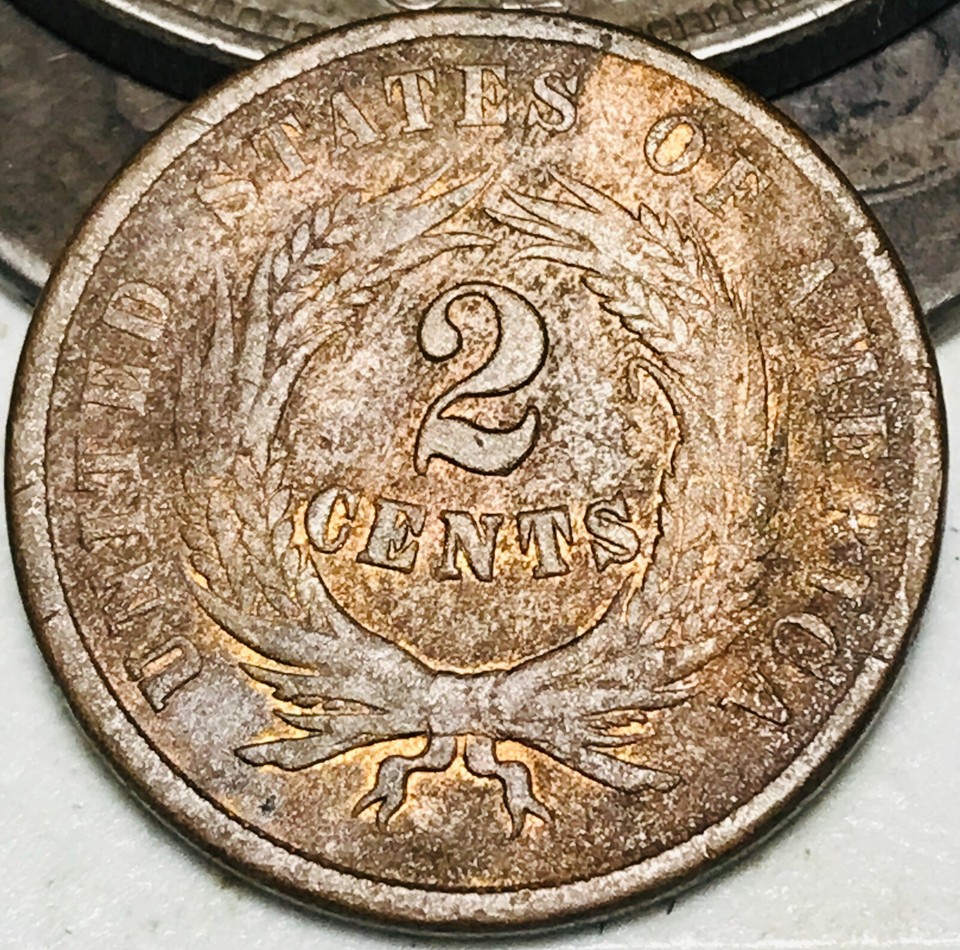 1864 Two Cent Piece 2C Civil War Date Large Motto US Copper Coin ...