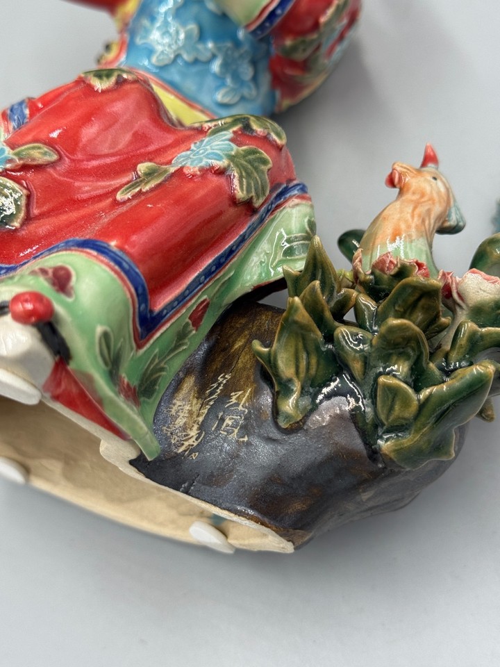 Vintage Chinese Shiwan Ware Ceramic Figurine "Teasing the Phoenix" Lin ...